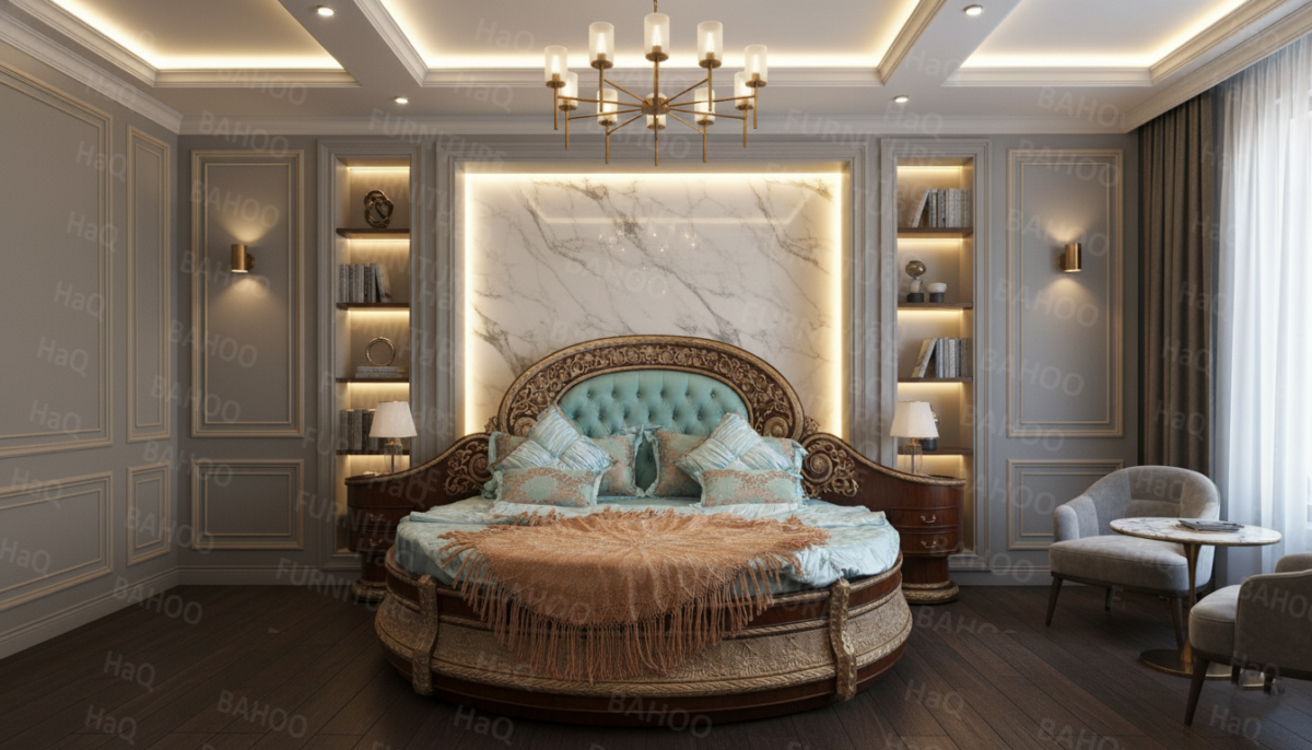 Italian Round Bed Design - Haq Bahoo furniture Chiniot Pakistan