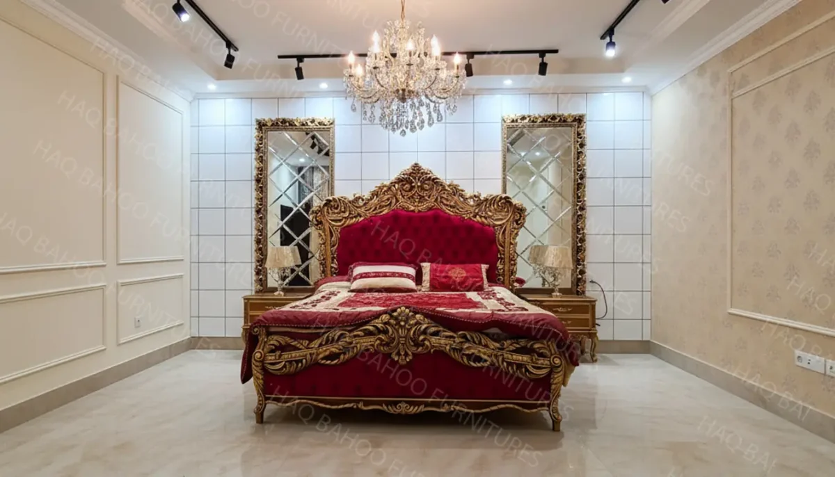 Golden flower model Bed Design | Haq Bahoo Chiniot Furniture